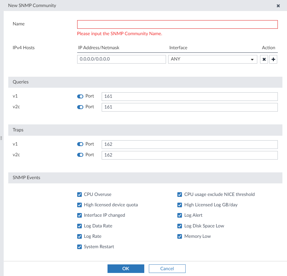 SNMP v1/v2c communities | FortiManager 7.4.2 | Fortinet Document Library